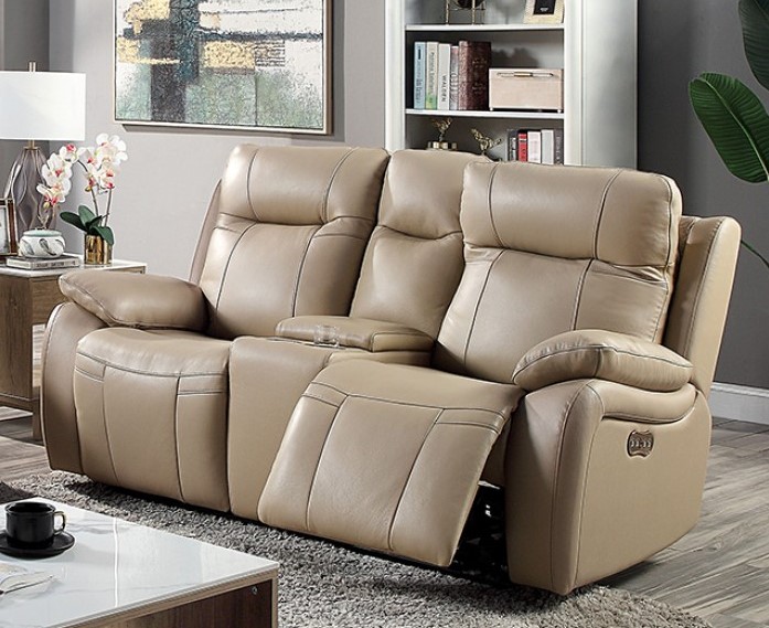 Light Colored Leather Reclining Sofa | Baci Living Room